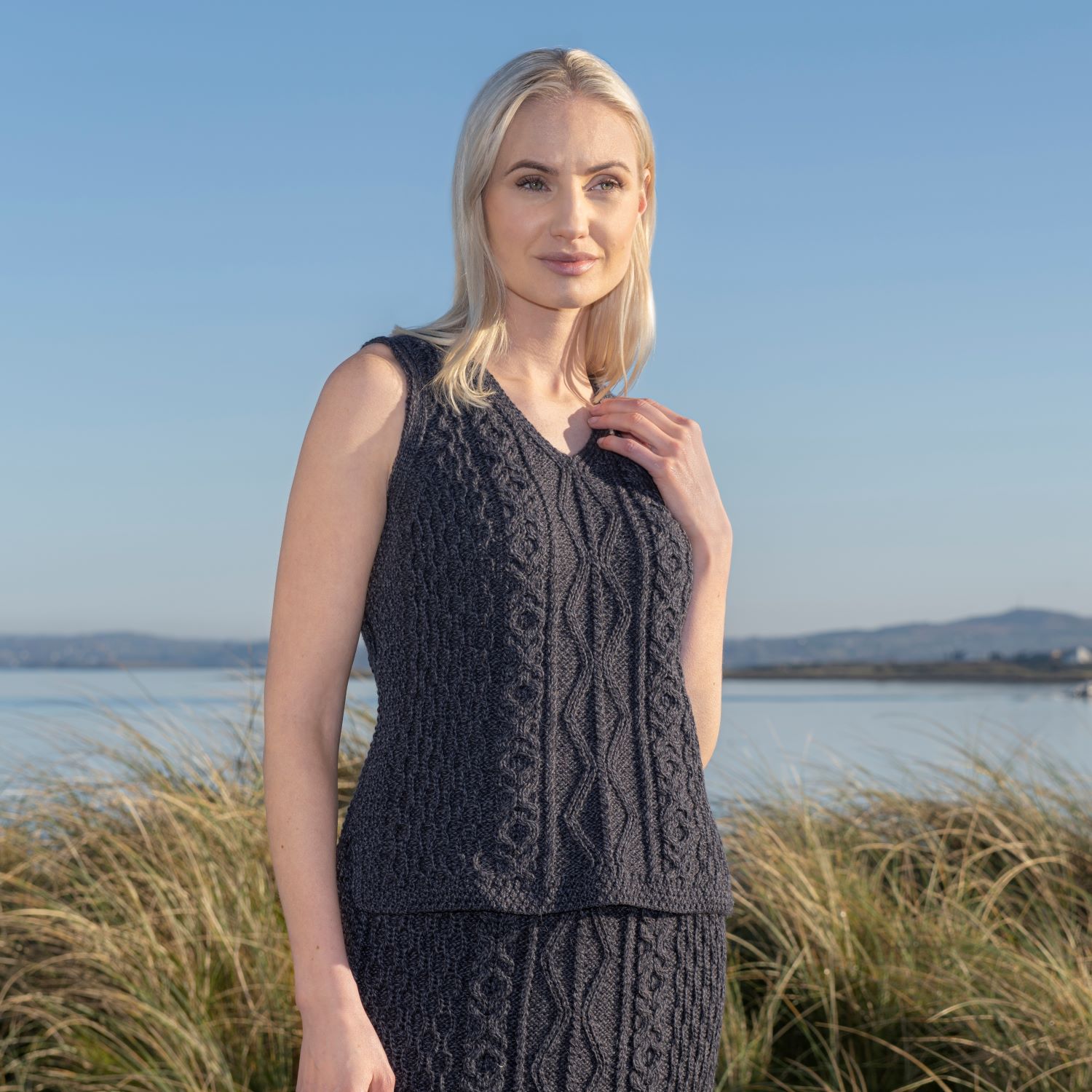 Aran V Neck Slipover in Cream Timeless