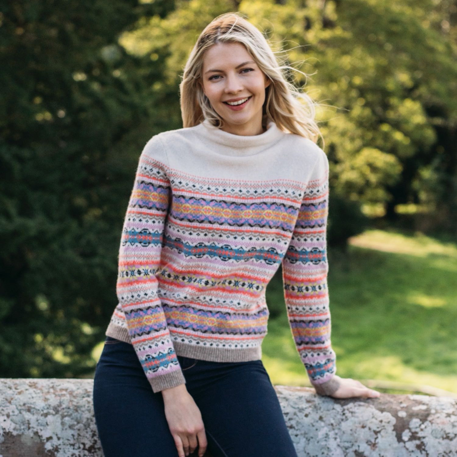 Eribe Kinross Fair Isle High Neck Sweater Coral Timeless