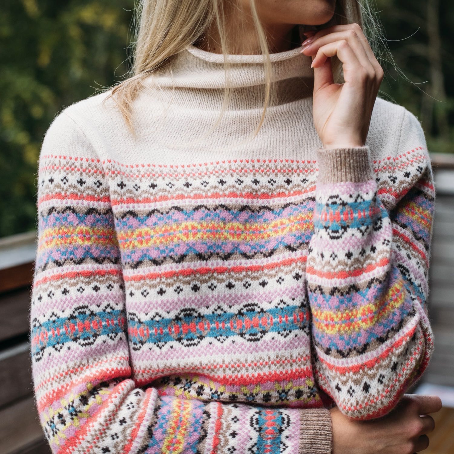 Eribe Kinross Fair Isle High Neck Sweater Coral Timeless