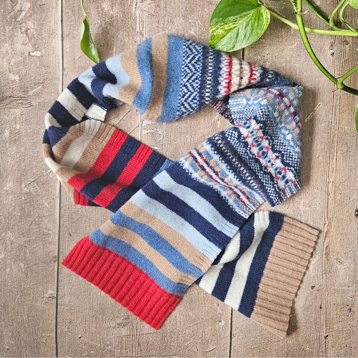 Eribe Stobo Fair Isle Stripy Mini Scarf Navy Reflection Timeless