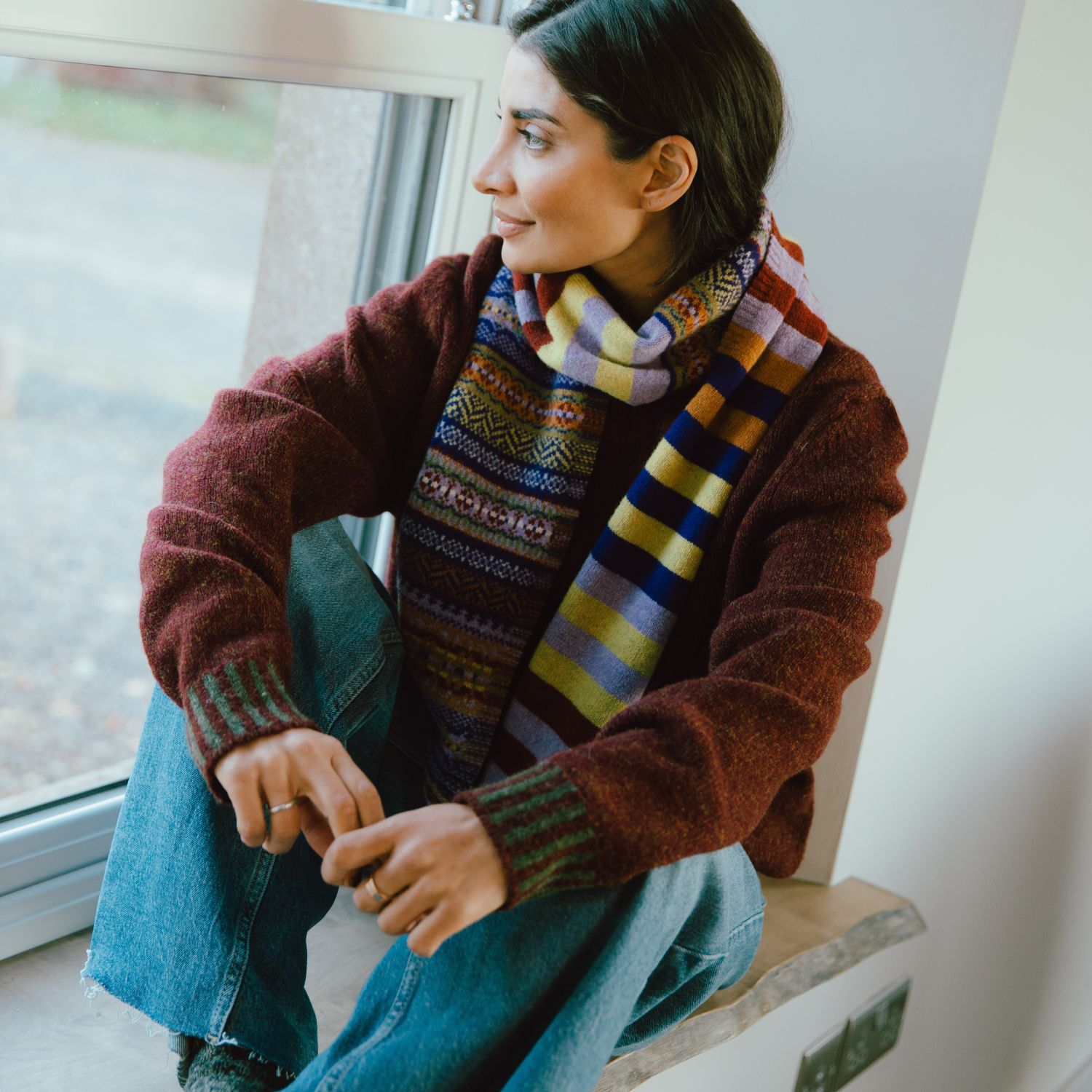 Eribe Stobo Fair Isle Stripy long Scarf Mulberry Timeless