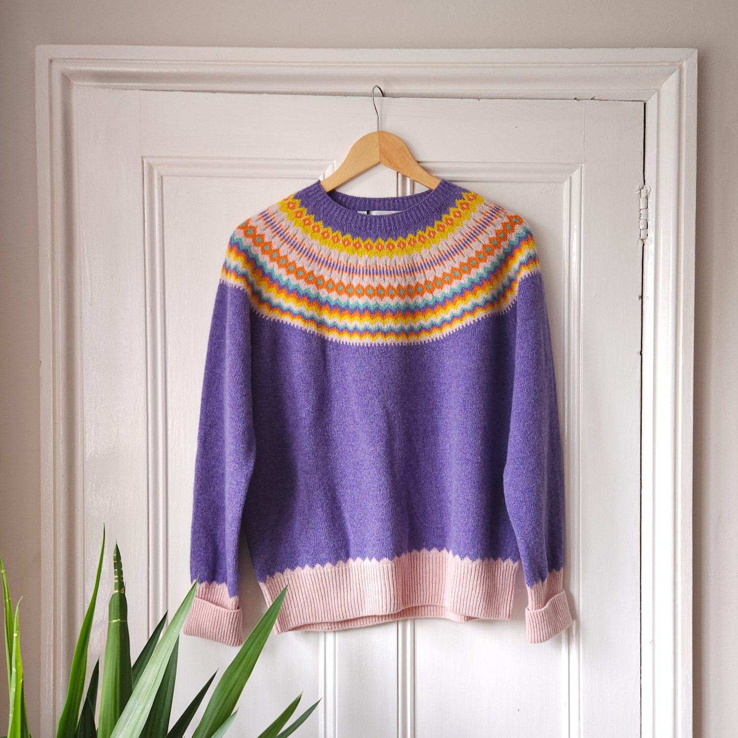 Harley of Scotland superfine lambswool Fair Isle jumper Heather Timeless