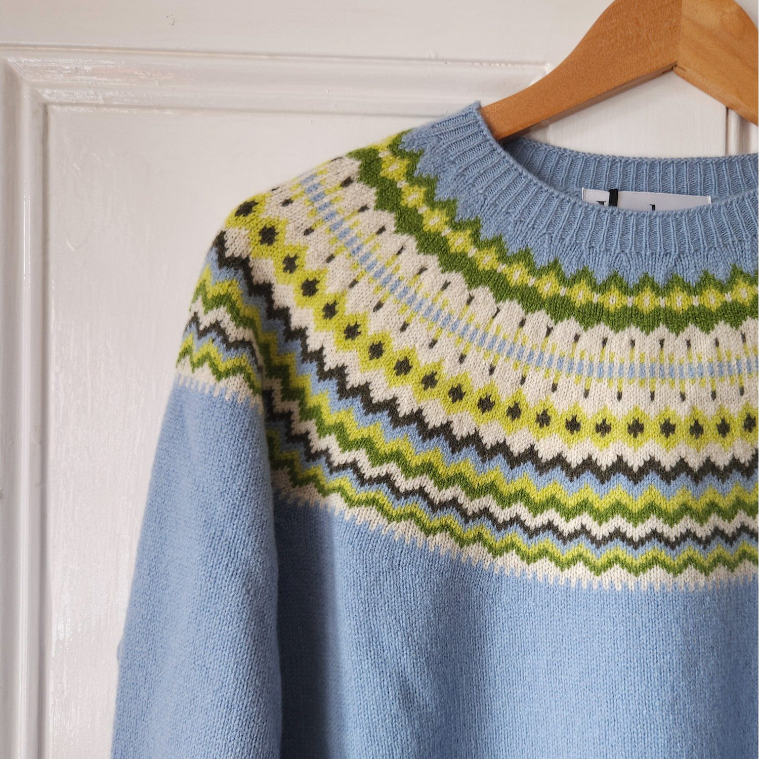 Harley of Scotland superfine lambswool Fair Isle jumper Woad Timeless