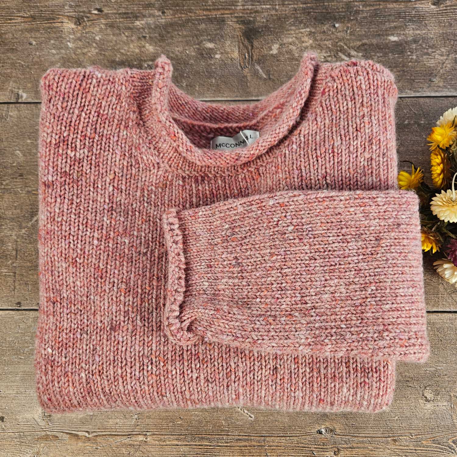 Killaloe Tweed Roll Neck Sweater - Pink Timeless