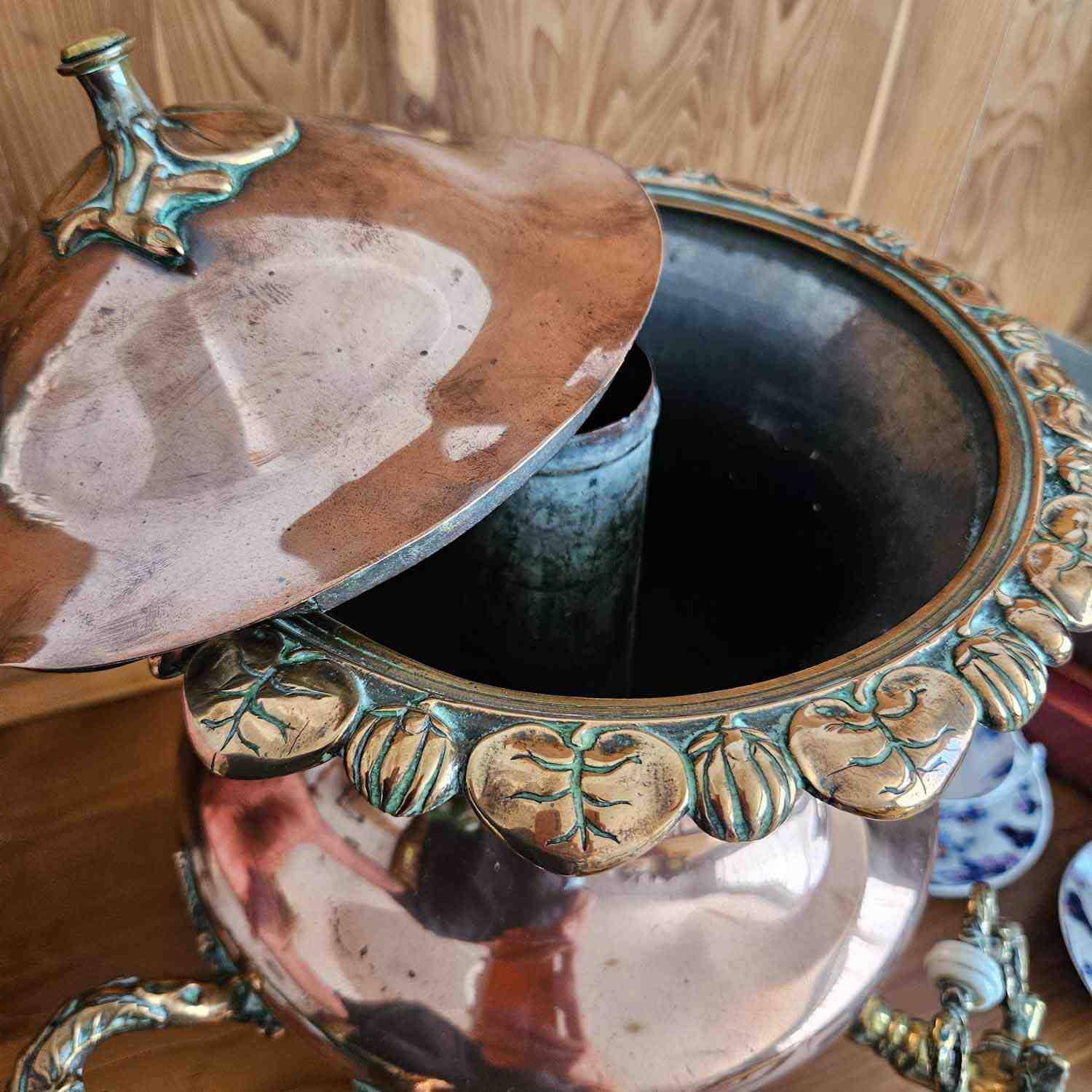 Highly decorative English Victorian copper Tea Urn Timeless