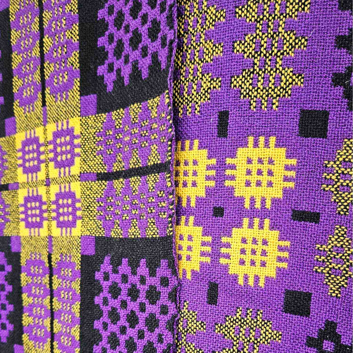 Vintage Welsh blanket in purple, yellow, and black Timeless