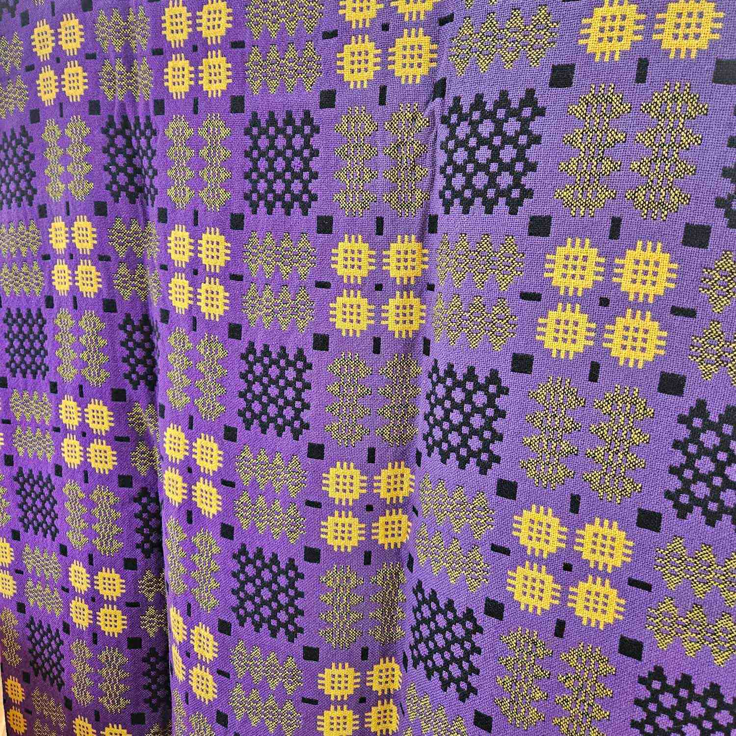 Vintage Welsh blanket in purple, yellow, and black Timeless