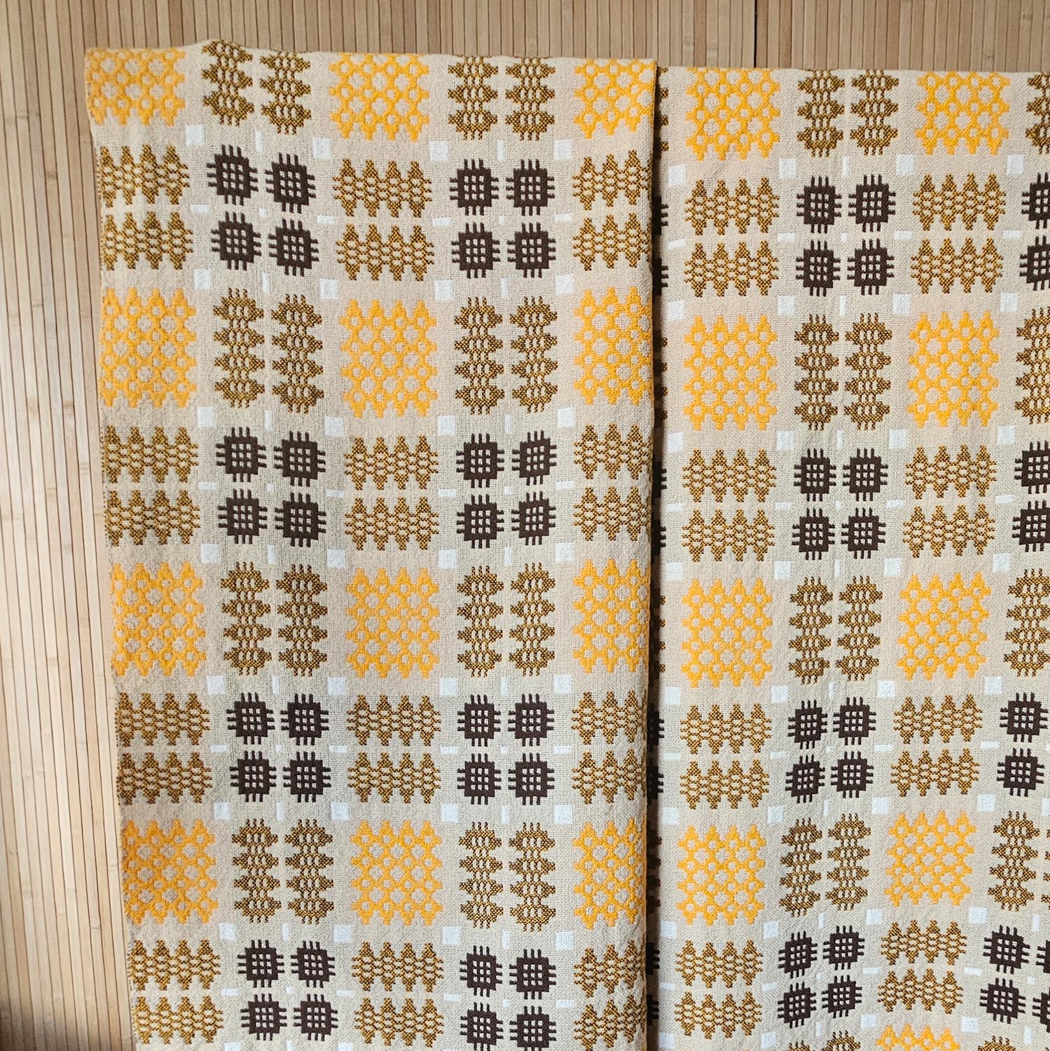 Vintage Welsh blanket in yellow, brown, cream Timeless